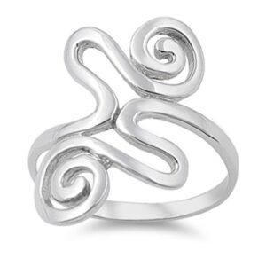 tribal wave boho wide spiral ring new .925 sterling silver band size 7