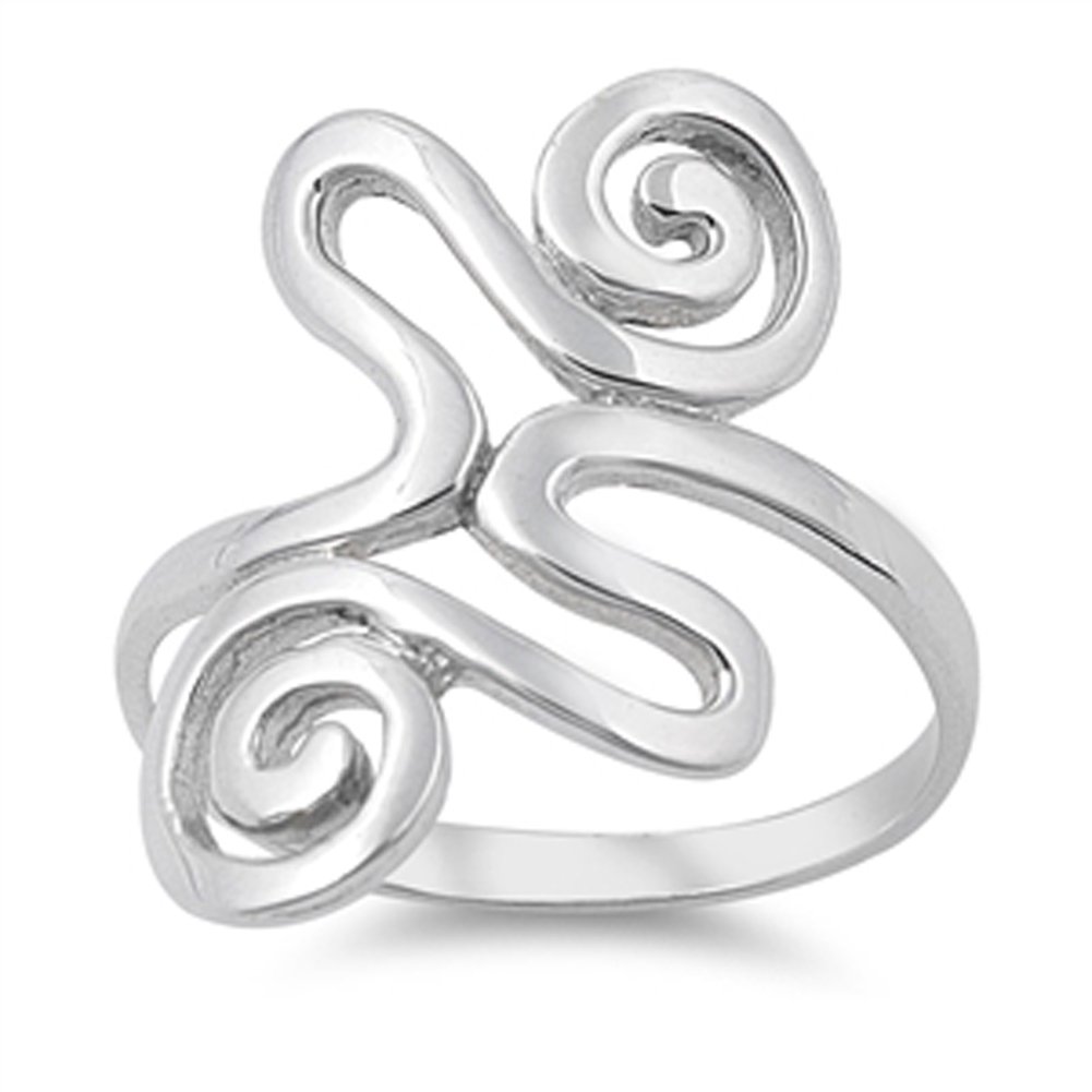 Tribal Wave Boho Wide Spiral Ring New .925 Sterling Silver Band Size 7