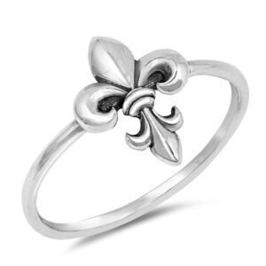 fleur-de-lis oxidized flower midi ring new .925 sterling silver band size 8