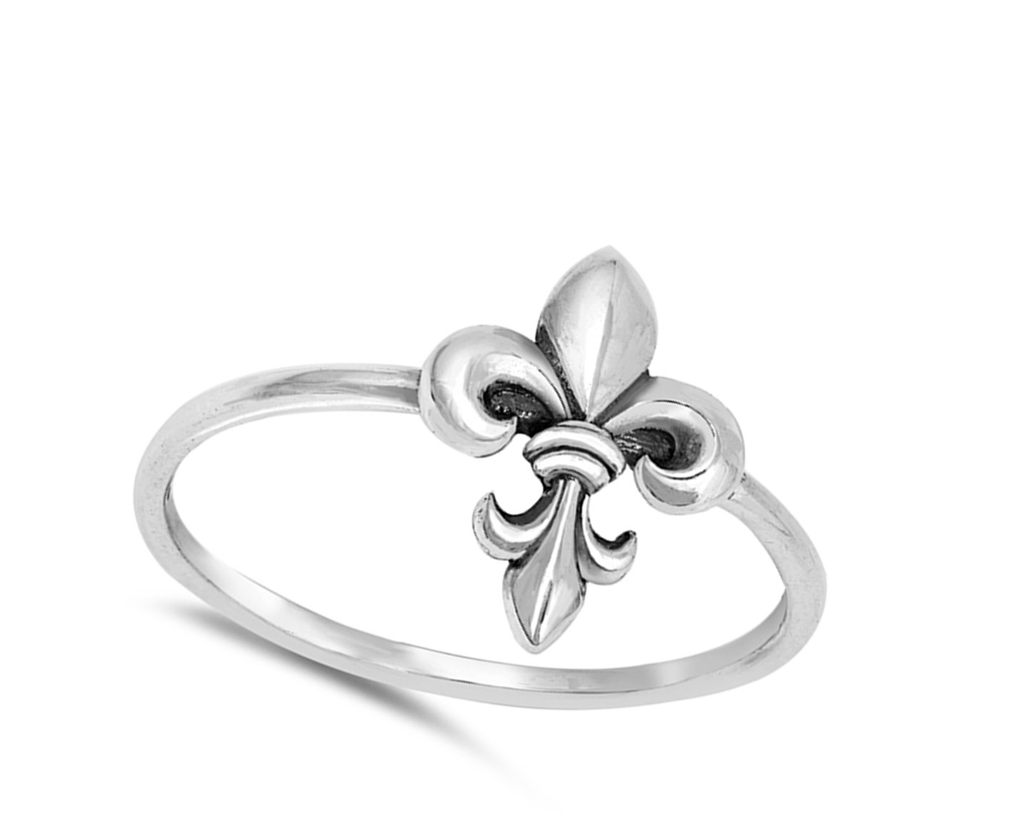 Fleur-de-lis Oxidized Flower Midi Ring New .925 Sterling Silver Band Size 8