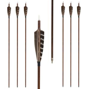 letszhu archery carbon arrows wooden grain shaft 500 spine with feather fletching for hunting target shooting (28 inch arrows 6 pack)