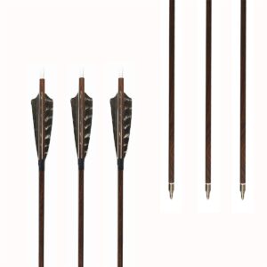 Letszhu Archery Carbon Arrows Wooden Grain Shaft 500 Spine with Feather Fletching for Hunting Target Shooting (28 Inch Arrows 6 Pack)