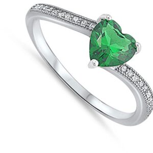 Solitaire Simulated Emerald Heart Promise Ring New .925 Sterling Silver Band Size 12