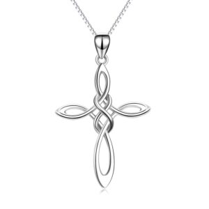 luhe cross necklace jewelry sterling silver religious irish celtic knot cross pendant necklace infinity jewelry christmas gifts for women teen girls 18"