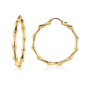 gold bamboo hoop earrings for women | barzel 18k gold plated bamboo earrings for women (gold)