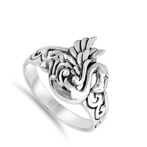 Antiqued Filigree Swan Bird Flamingo Ring .925 Sterling Silver Band Size 7