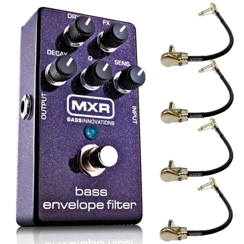 MXR M82 Bass Envelope Filter Effects Pedal Bundle with 4 MXR Right Angle Patch Cables