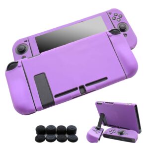 hikfly 3pcs silicone gel non-slip cover skin protector case kits compatible for nintendo switch 6.2" screen(2017) consoles and joy-con controllers with 8pcs silicone gel thumb grips caps(purple)