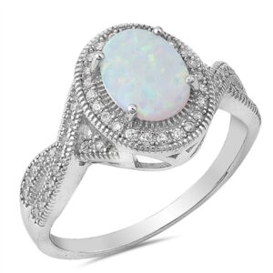 clear cz white simulated opal vintage oval ring .925 sterling silver band size 12