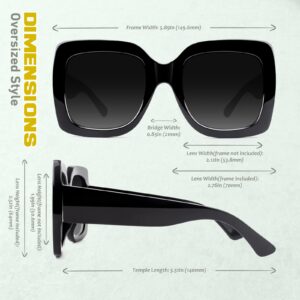 GQUEEN Oversized Square Frame Sunglasses Womens Retro Vintage Trendy Black Shades,S904