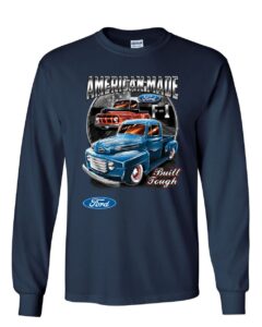 ford pickup trucks f1 long sleeve t-shirt american made hot rod built tough tee navy blue 3x-large