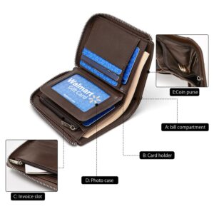 LAORENTOU Genuine Leather Wallets for Men, RFID Blocking, Multi Card Holder Slim Mens Wallet with Zipper Coin Purse, Bifold Wallet for Man, Boys, Teens (Brown)