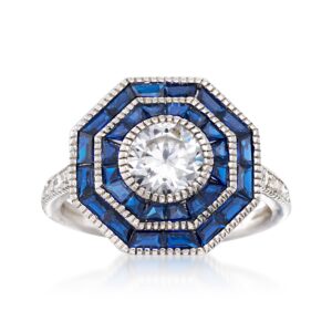 ross-simons 1.60 ct. t.w. simulated sapphire and 1.05 ct. t.w. cz ring in sterling silver. size 7