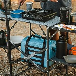 GCI OUTDOOR Master Cook Station | Portable Folding Kitchen Table with Soft Shell Sink, Heat Resistant Tabletop & Telescoping Lanter Pole, Perfect for Camping Trips