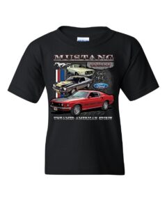 ford mustang classics youth t-shirt muscle car untamed american spirit kids tee black small