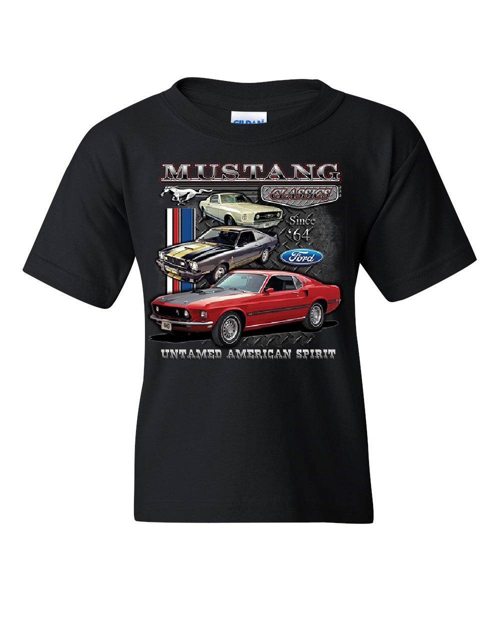 Ford Mustang Classics Youth T-Shirt Muscle Car Untamed American Spirit Kids Tee Black Small