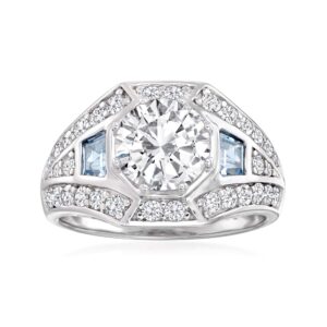 ross-simons 2.62 ct. t.w. cz and .50 ct. t.w. simulated aquamarine ring in sterling silver. size 8