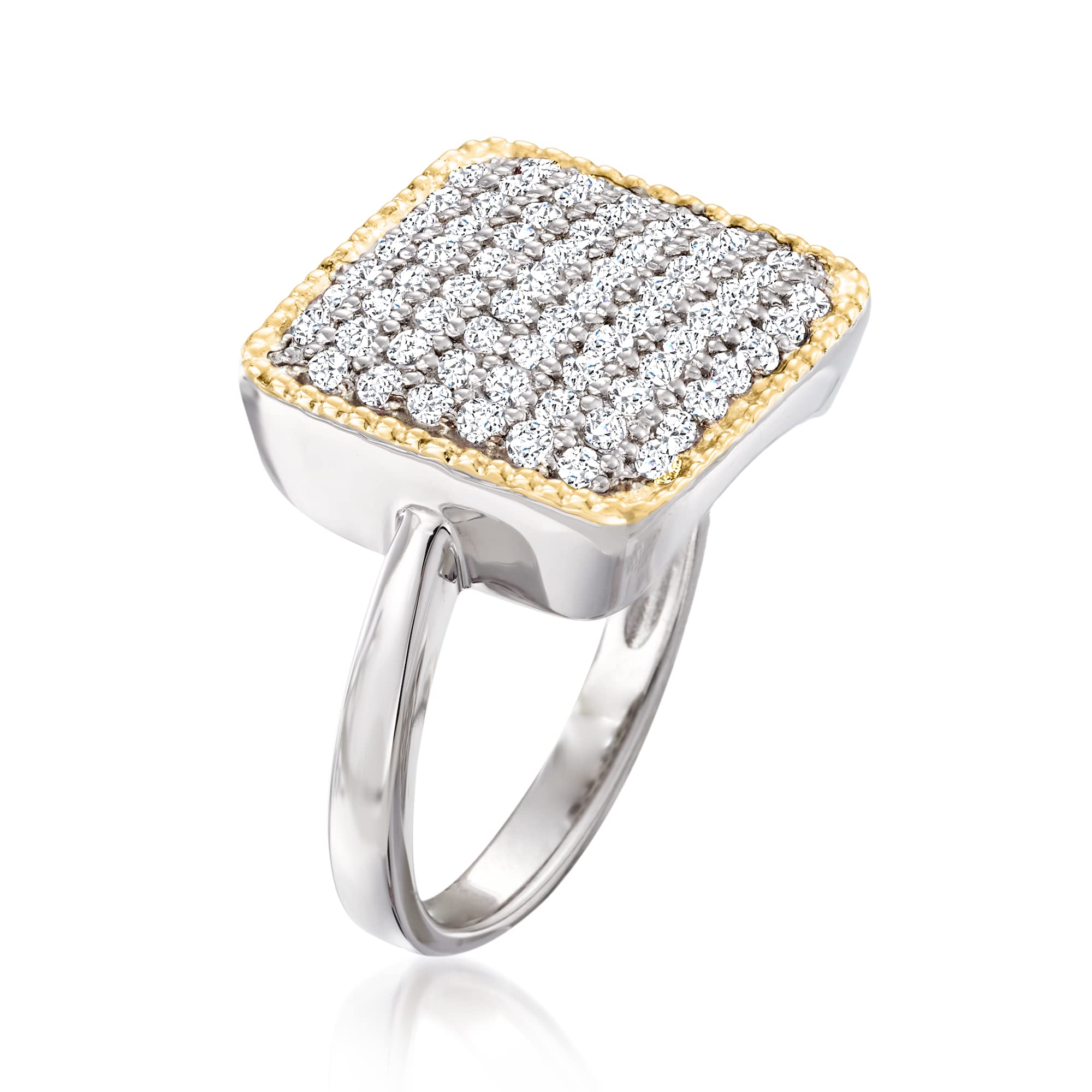 Ross-Simons 1.00 ct. t.w. CZ Square-Top Ring in Sterling Silver and 14kt Gold. Size 7