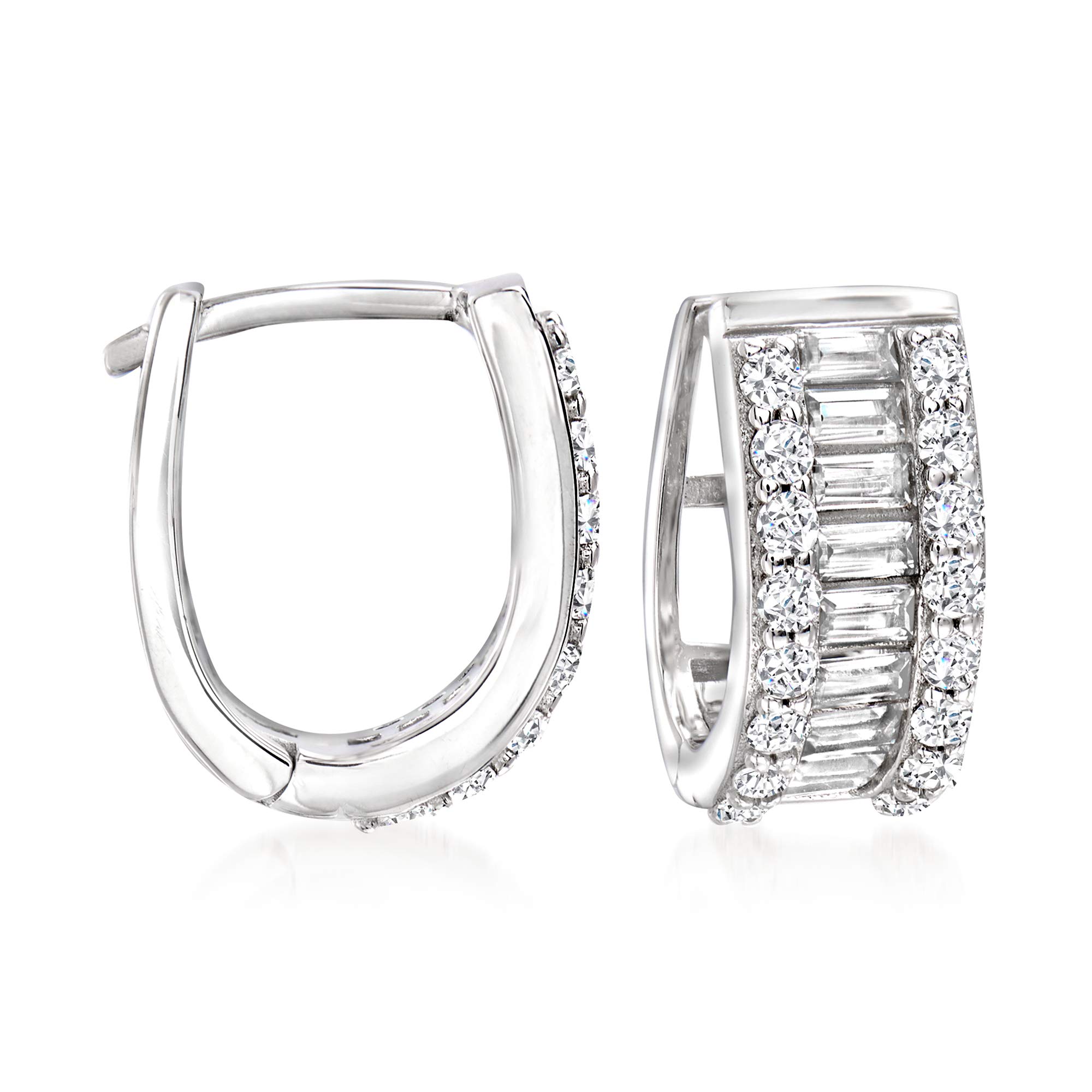 Ross-Simons 1.40 ct. t.w. Baguette and Round CZ Huggie Hoop Earrings in Sterling Silver