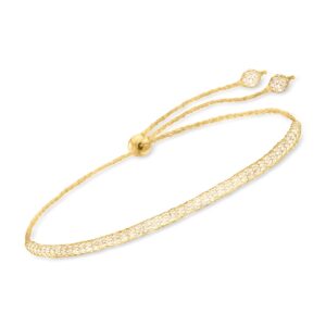 ross-simons italian 3.00 ct. t.w. cz mesh bolo bracelet in 14kt yellow gold