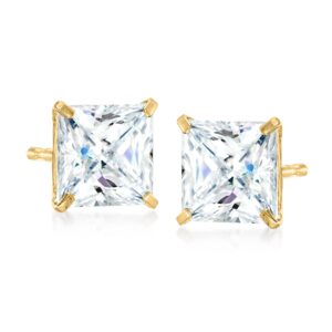 ross-simons princess-cut cz stud earrings in 14kt yellow gold