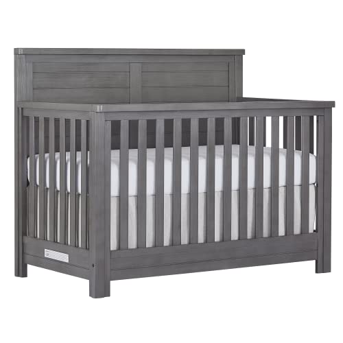 Evolur Belmar Flat 5-in-1 Convertible Crib in Rustic Grey, Features 3 Mattress Height Settings, Greenguard Gold Certified, Made of Kiln-Dried Hardwood