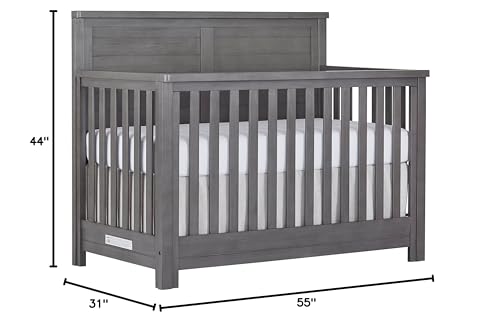 Evolur Belmar Flat 5-in-1 Convertible Crib in Rustic Grey, Features 3 Mattress Height Settings, Greenguard Gold Certified, Made of Kiln-Dried Hardwood