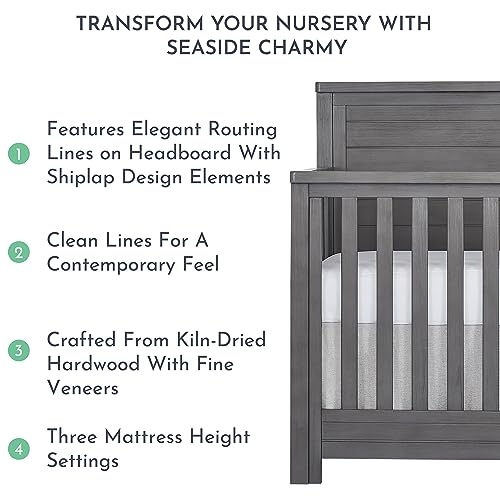 Evolur Belmar Flat 5-in-1 Convertible Crib in Rustic Grey, Features 3 Mattress Height Settings, Greenguard Gold Certified, Made of Kiln-Dried Hardwood