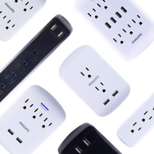 Philips 6-Outlet Extender, Grounded Wall Tap, Reset Button, Circuit Breaker, Adapter Spaced Outlets, 3-Prong, Multiple Plug, Quick and Easy Install, Cruise Essentials, UL Listed, White, SPS1460WA/37