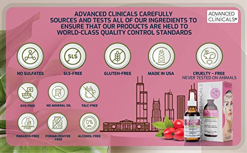 Advanced Clinicals Rosehip Oil Facial Skin Care Serum Moisturizer Face Oil W/Vitamin C & Vitamin E For Reducing Appearance Of Sun Damage Skin, Age Spots, & Wrinkles, 1.8 Fl Oz (Pack of 2)