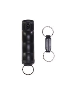 vexor pepper spray gel—police strength—flip-top grip—black case & finger grip—quick release key ring—20+ shots—10-12 ft. range