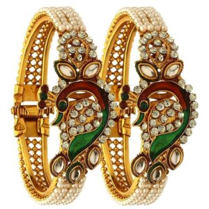 efulgenz rakshabandhan indian bangles for women women's bangle bracelets fashion jewelry indian bollywood faux pearl kundan rhinestone peacock hinge open able cuff bracelet bangle