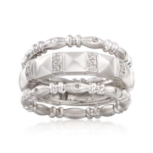 ross-simons 0.10 ct. t.w. diamond jewelry set: 3 stackable eternity bands in sterling silver. size 8