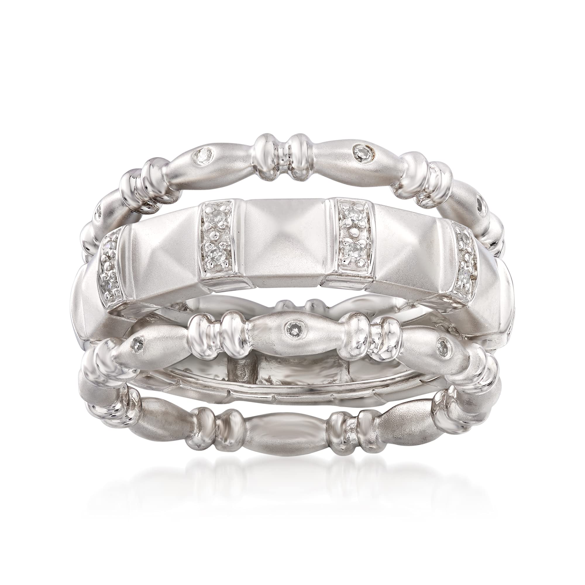 Ross-Simons 0.10 ct. t.w. Diamond Jewelry Set: 3 Stackable Eternity Bands in Sterling Silver. Size 8