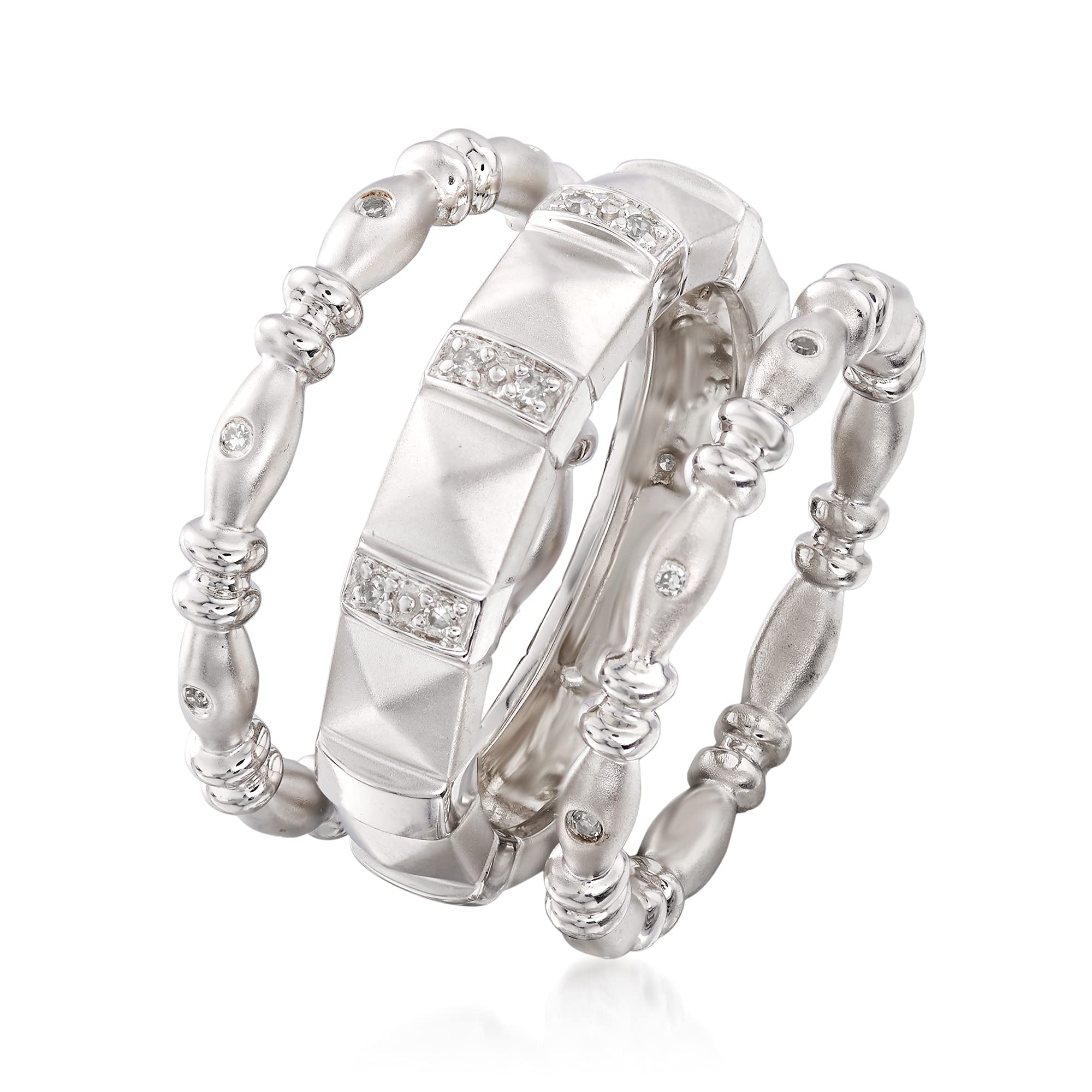 Ross-Simons 0.10 ct. t.w. Diamond Jewelry Set: 3 Stackable Eternity Bands in Sterling Silver. Size 8