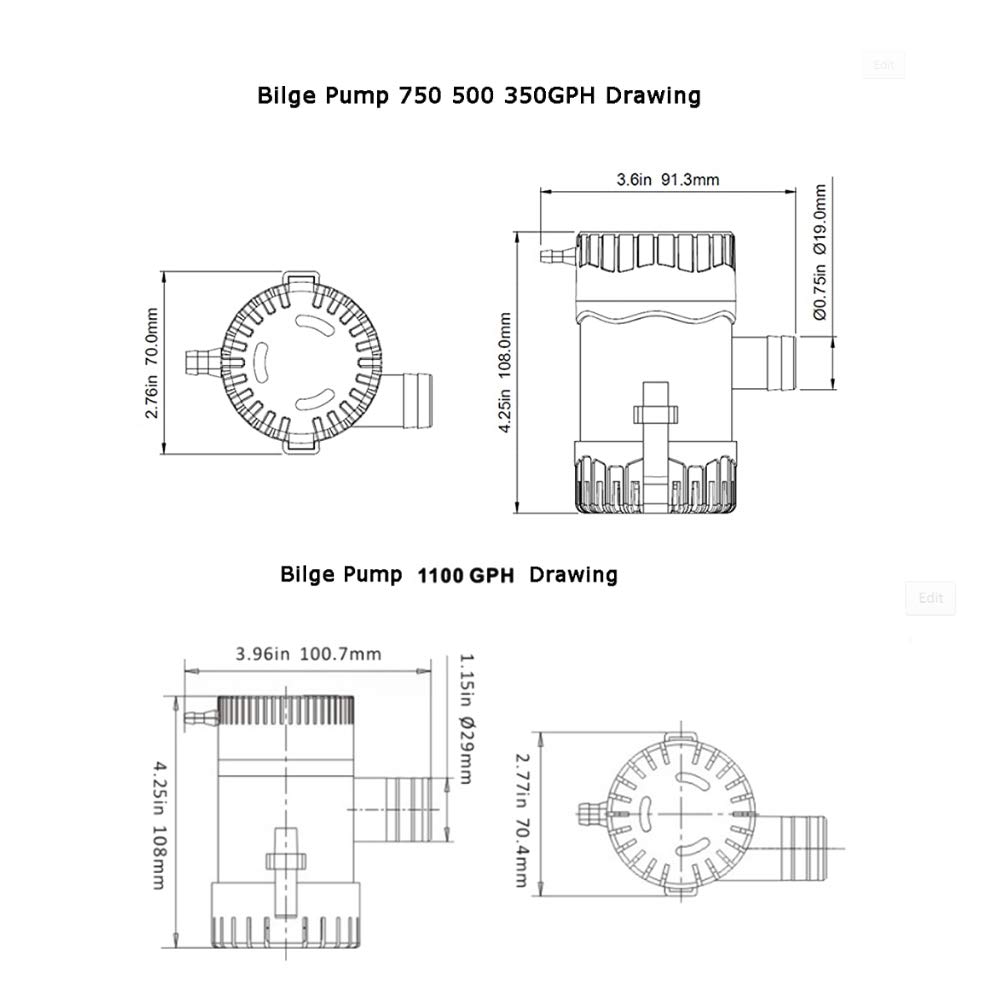 12V Bilge Pump 1100GPH New Electric Water Pump for Boats Accessories Marin,Submersible Boat Water Pump