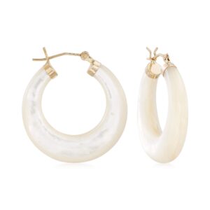 ross-simons mother-of-pearl hoop earrings with 14kt yellow gold