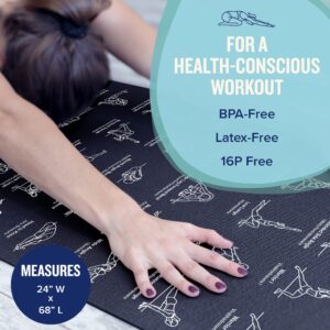 NewMe Fitness Yoga Mat for Women and Men - Large, 5mm Thick, 68 Inch Long, Non Slip Exercise Mats w/ 70 Printed Yoga Poses for Pilates, Workout and Stretching - Home and Gym Essentials - Black