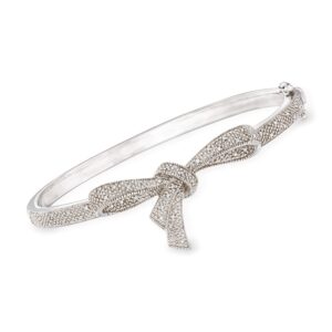 ross-simons 0.15 ct. t.w. diamond bow bangle bracelet in sterling silver. 8 inches