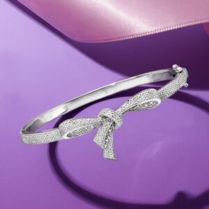 Ross-Simons 0.15 ct. t.w. Diamond Bow Bangle Bracelet in Sterling Silver. 8 inches