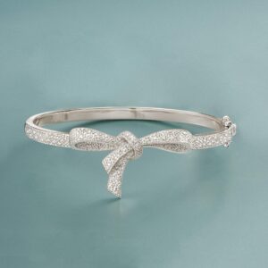 Ross-Simons 0.15 ct. t.w. Diamond Bow Bangle Bracelet in Sterling Silver. 8 inches