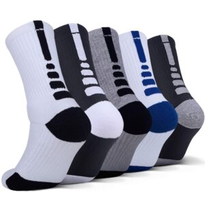 jhm thick protective sport cushion elite basketball compression athletic socks, 5 pairs #5, shoe sizes 6-13