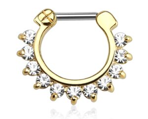 forbidden body jewelry 16g 8mm surgical steel septum and cartilage/daith cz lined hoop clicker ring (gold tone)