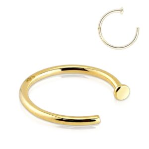 forbidden body jewelry 14k yellow gold nose ring, 20g, solid 8mm hoop, non-irritating skin safe real gold, women and men