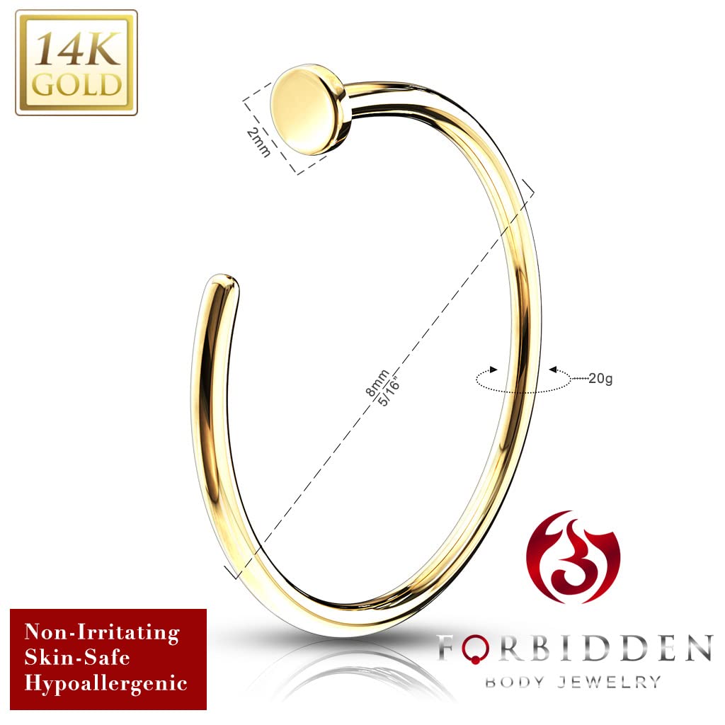 Forbidden Body Jewelry 14K Yellow Gold Nose Ring, 20g, Solid 8mm Hoop, Non-Irritating Skin Safe Real Gold, Women and Men