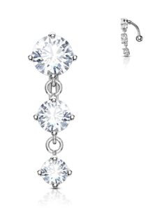 forbidden body jewelry surgical steel sexy dangle reverse mount triple cz vertical drop belly ring