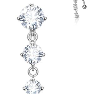 Forbidden Body Jewelry Surgical Steel Sexy Dangle Reverse Mount Triple CZ Vertical Drop Belly Ring