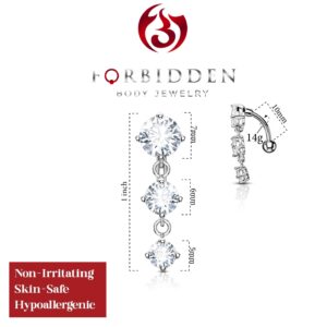 Forbidden Body Jewelry Surgical Steel Sexy Dangle Reverse Mount Triple CZ Vertical Drop Belly Ring