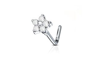 forbidden body jewelry 20g surgical steel l shaped nose ring with 5-cz flower top