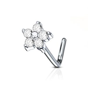 Forbidden Body Jewelry 20g Surgical Steel L Shaped Nose Ring with 5-CZ Flower Top